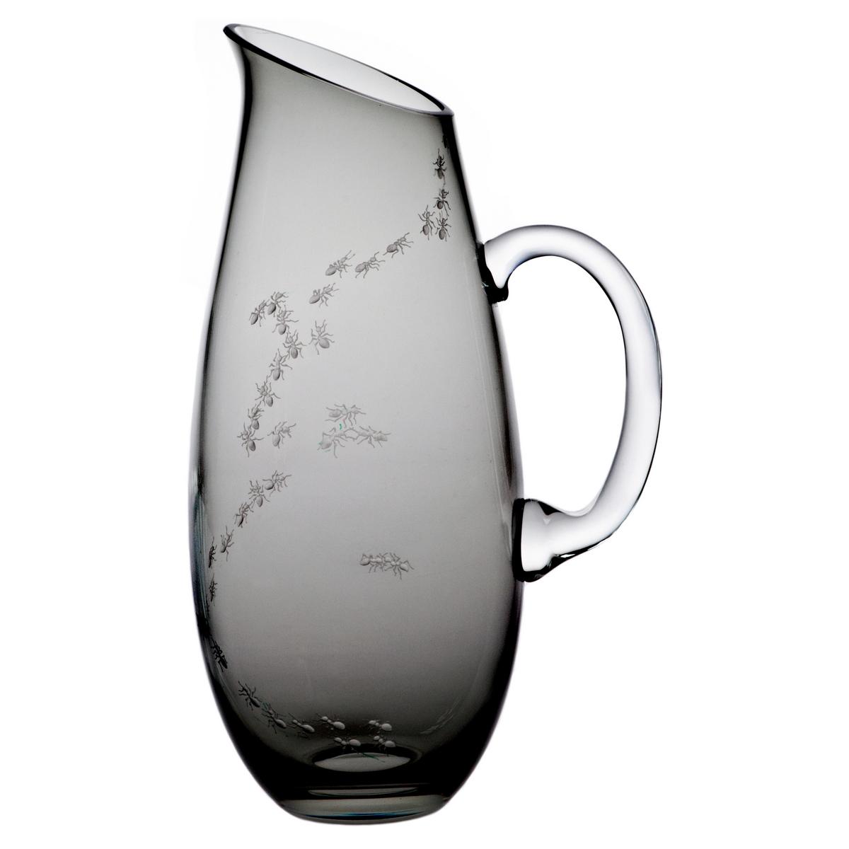 Theresienthal Planet Earth pitcher, smoke grey, engraving ants | artedona.