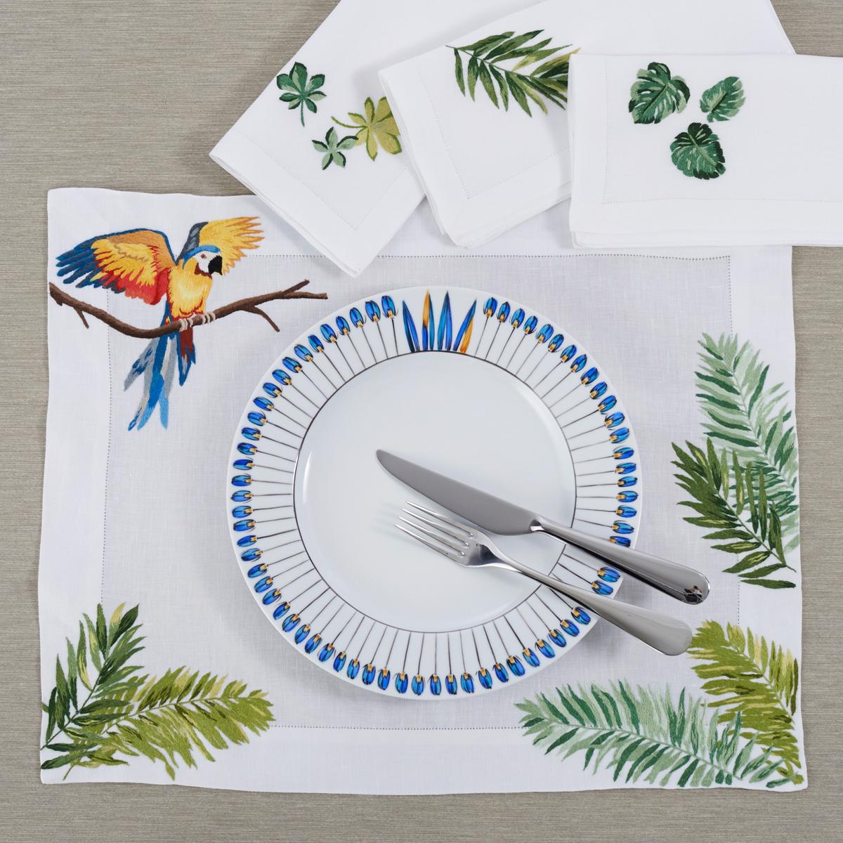 Porthault Jungle Birds table linen | artedona.