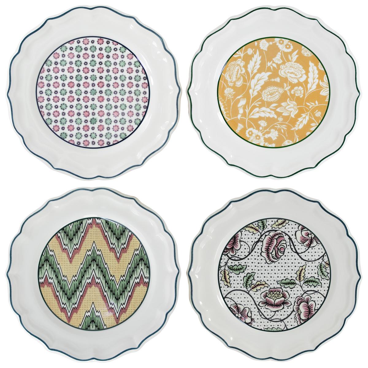 Gien Dominoté set of 4 dessert plates, 4 patterns | artedona.