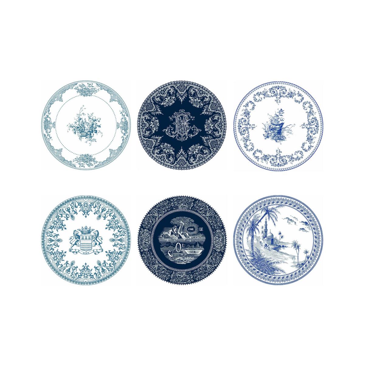 Gien Les Dépareillées Bleu set of 6 mini plates, 6 patterns | artedona.