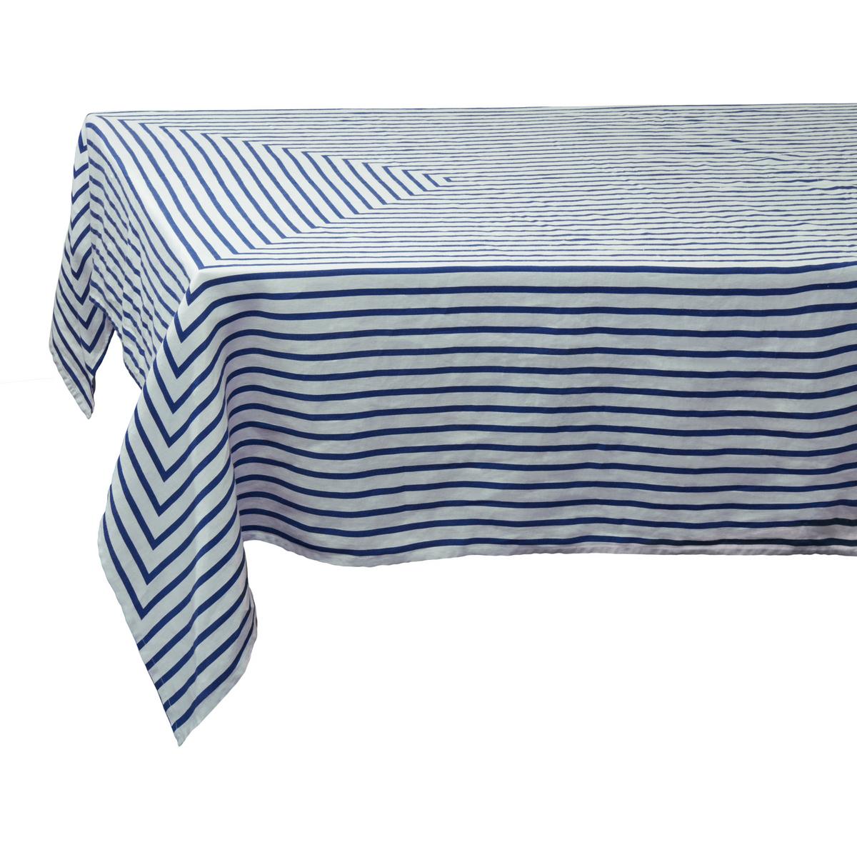 L'Objet Concorde linen tablecloth, blue/light blue, 178 x 320 cm ...