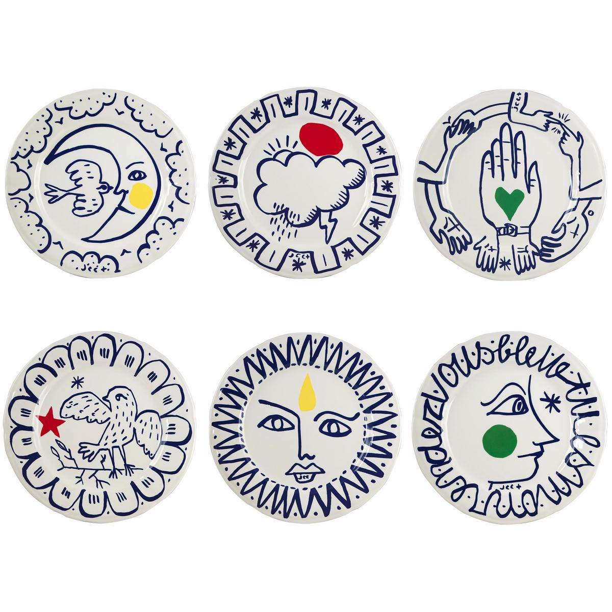 Gien L'Archipel Sentimental dinner plates, set of 6, 6 patterns | artedona.