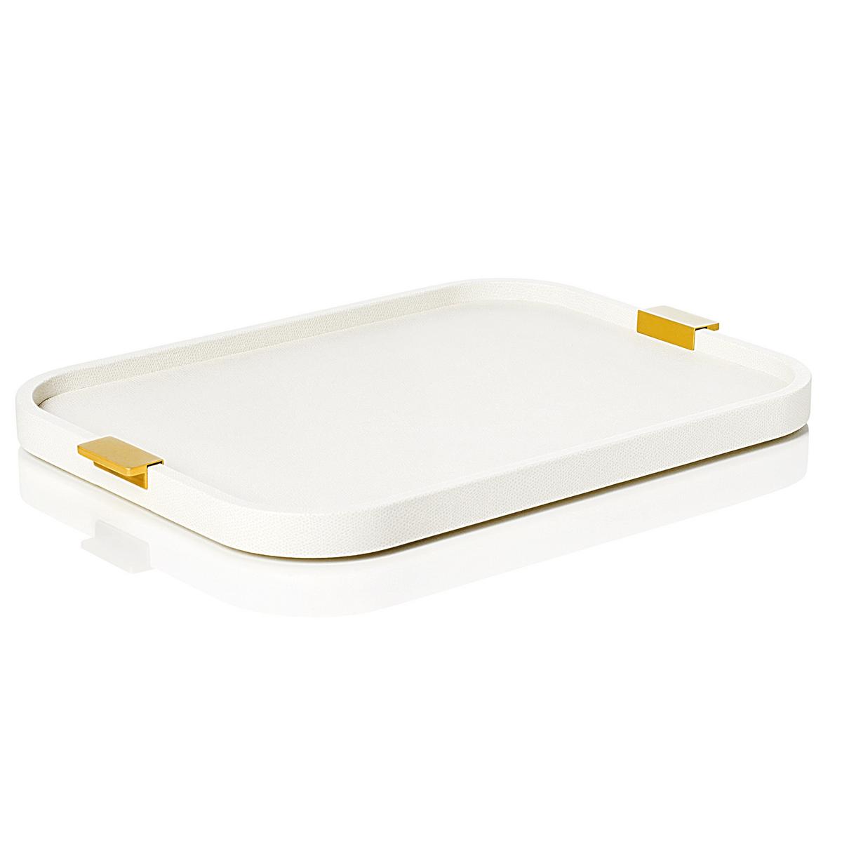 GioBagnara Puccini rectangular trays, with brass handles, off white ...