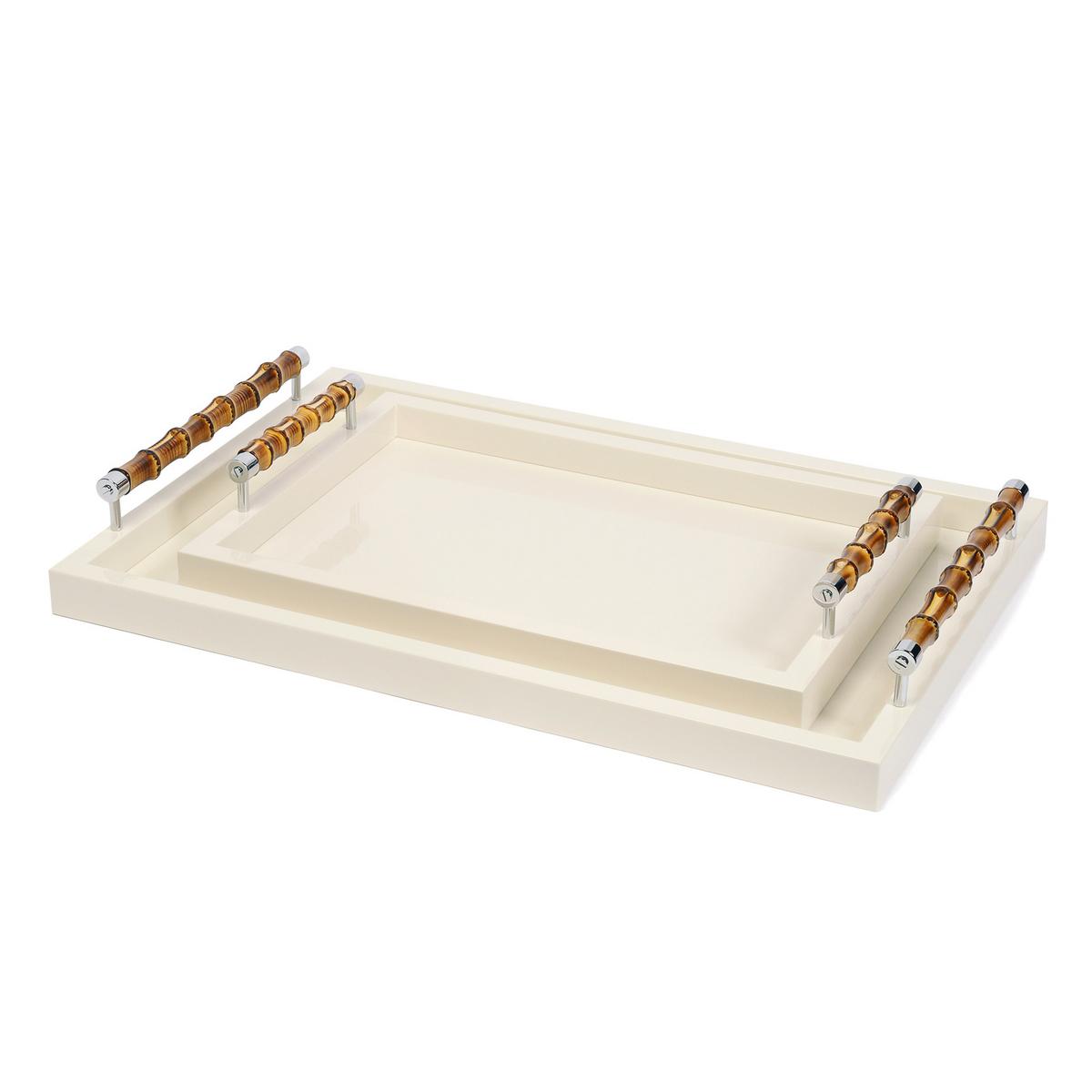 Riviere Lacquered trays in ivory with bamboo handles | artedona.