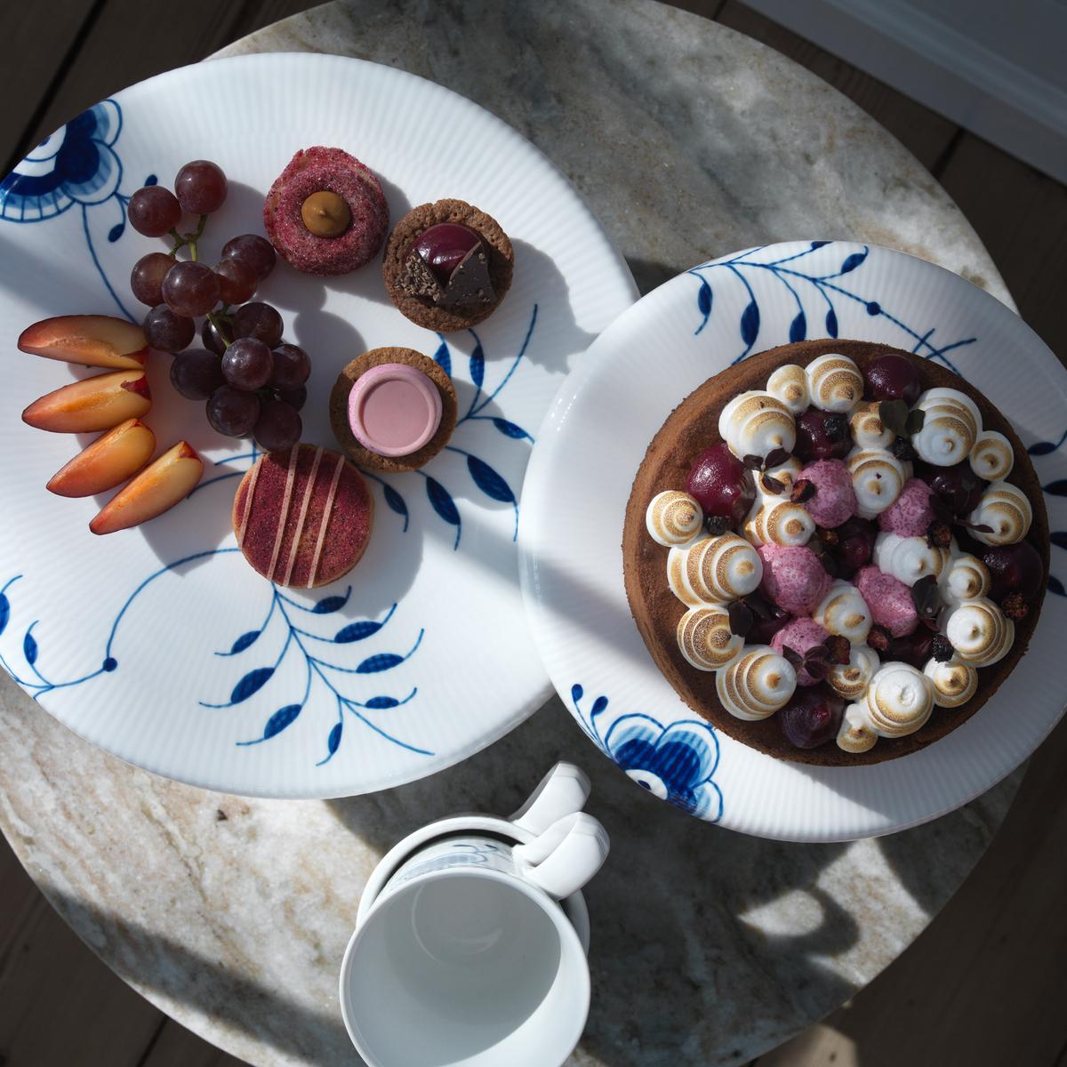 Royal Copenhagen Blue Fluted Mega footed cake platters | artedona.