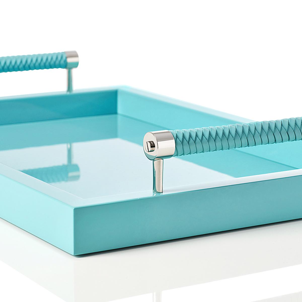 Riviere Lacquered trays with chrome/leather handles | artedona.